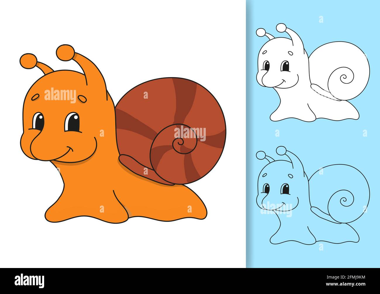 Cute snail. Set of vector illustrations isolated on white and colored ...