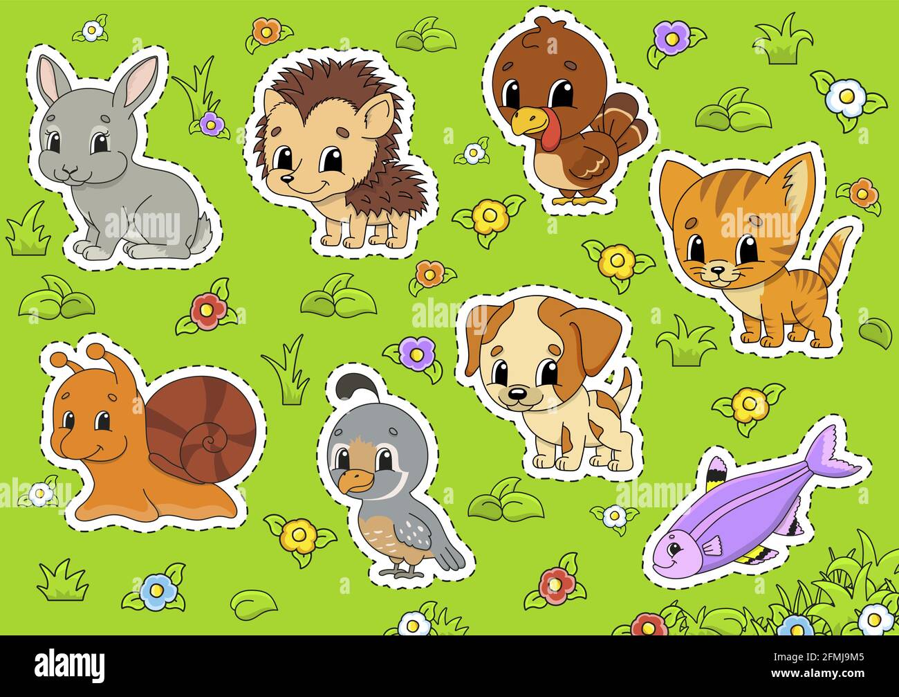 Set animals. Cute cartoon characters. Pet clipart. Hand drawn. Colorful ...