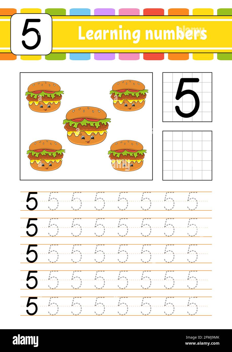 Number 5. Trace and write. Handwriting practice. Learning numbers for ...