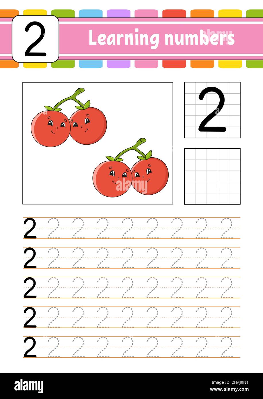 Number 2. Trace and write. Handwriting practice. Learning numbers for ...