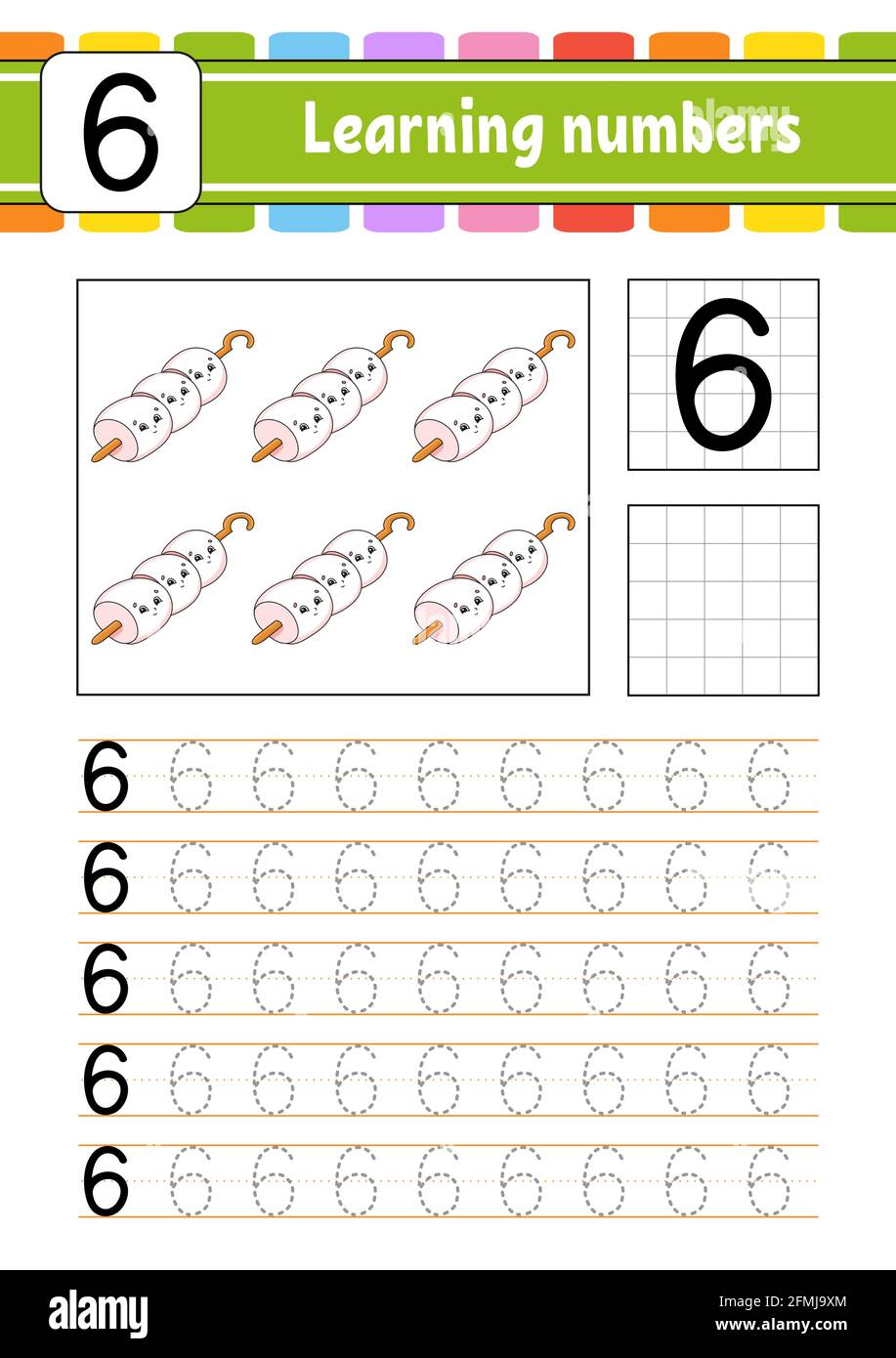 Number 6. Trace and write. Handwriting practice. Learning numbers for ...