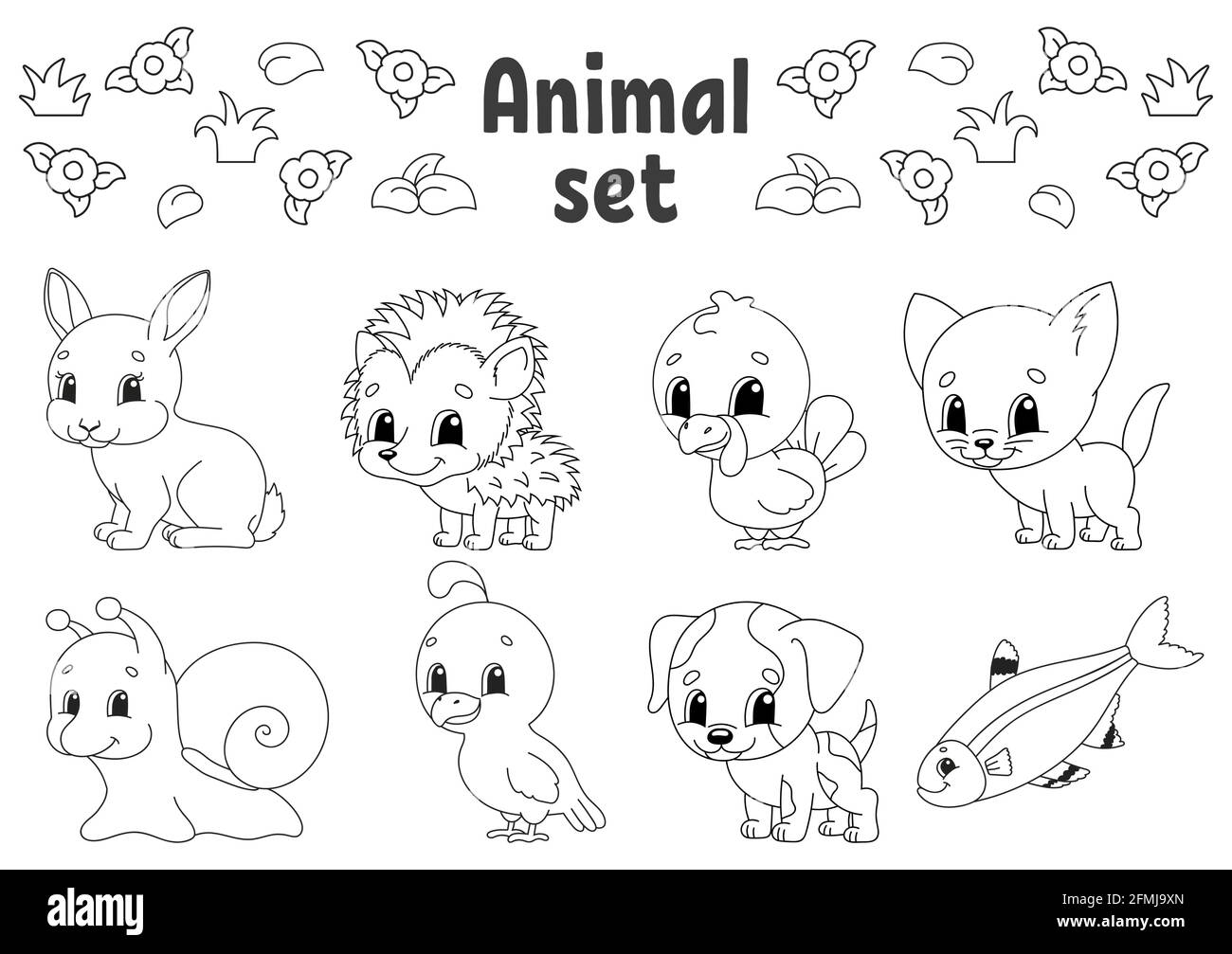 Coloring book for kids. Animal clipart. Cheerful characters. Vector ...