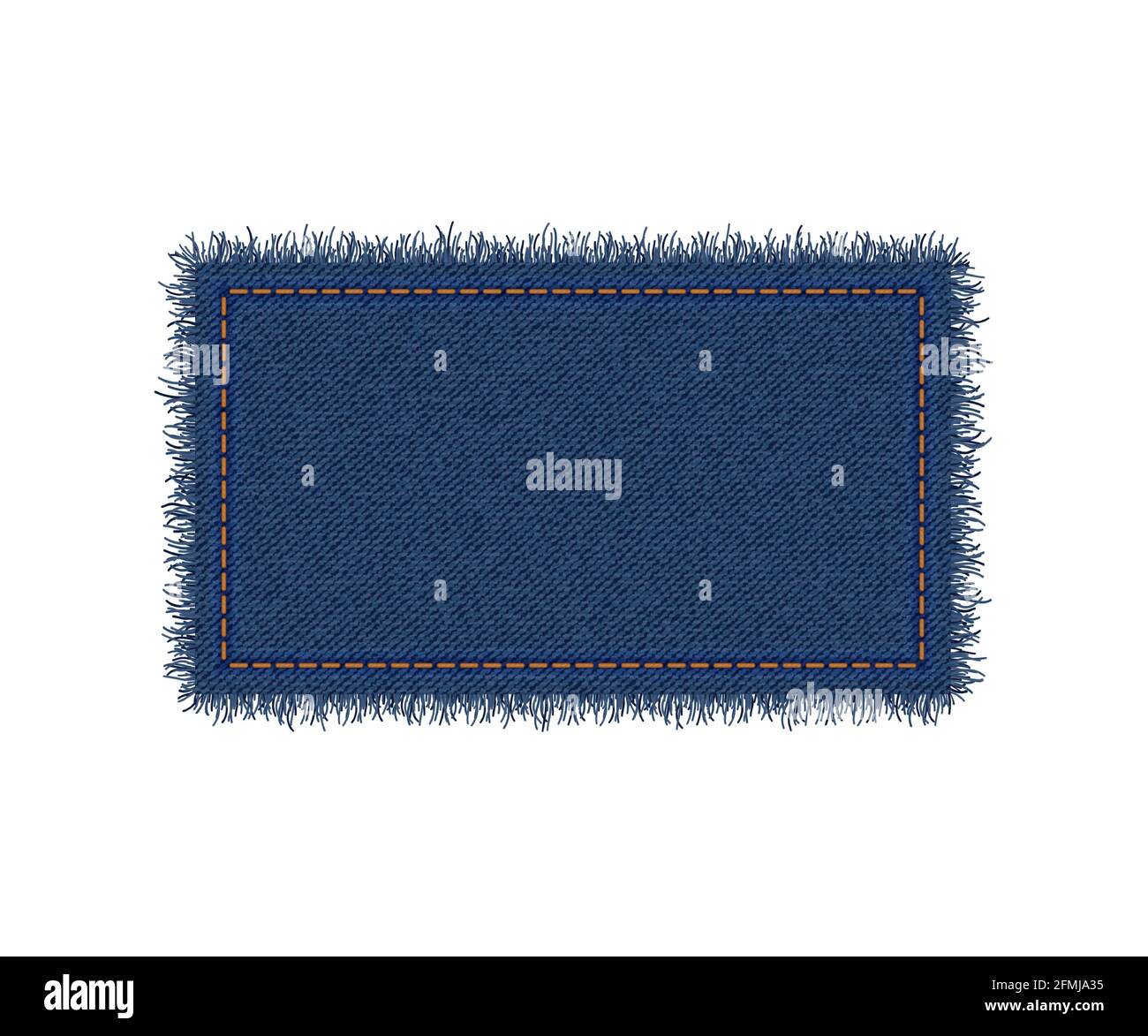 Denim rectangle shape with stitches. Torn jean patch with seam. Vector ...