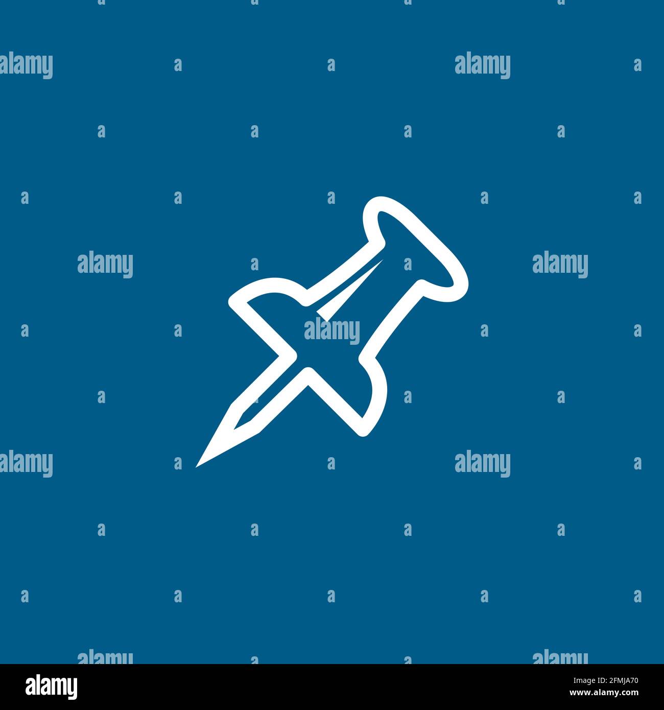 Push Pin Line Icon On Blue Background. Blue Flat Style Vector ...