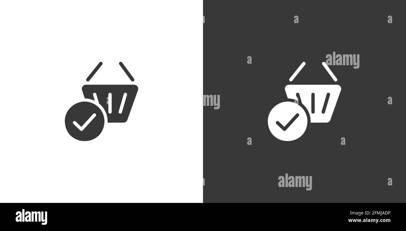 Shopping basket. Check mark. Isolated icon on black and white ...