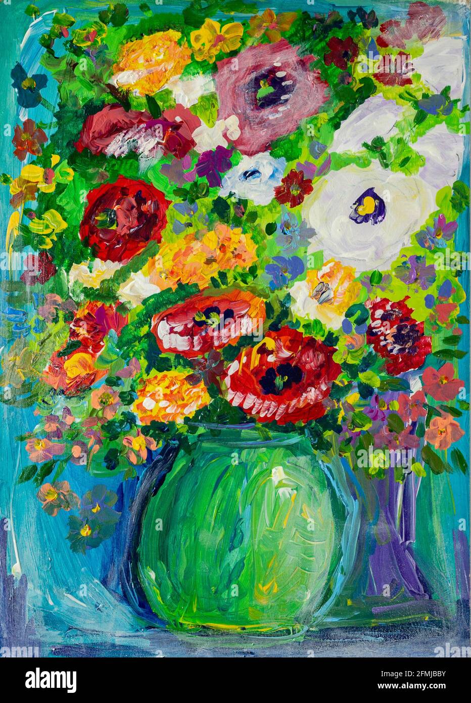 Acrylic or oil painting. Bouquet of flowers in a vase Stock Photo - Alamy