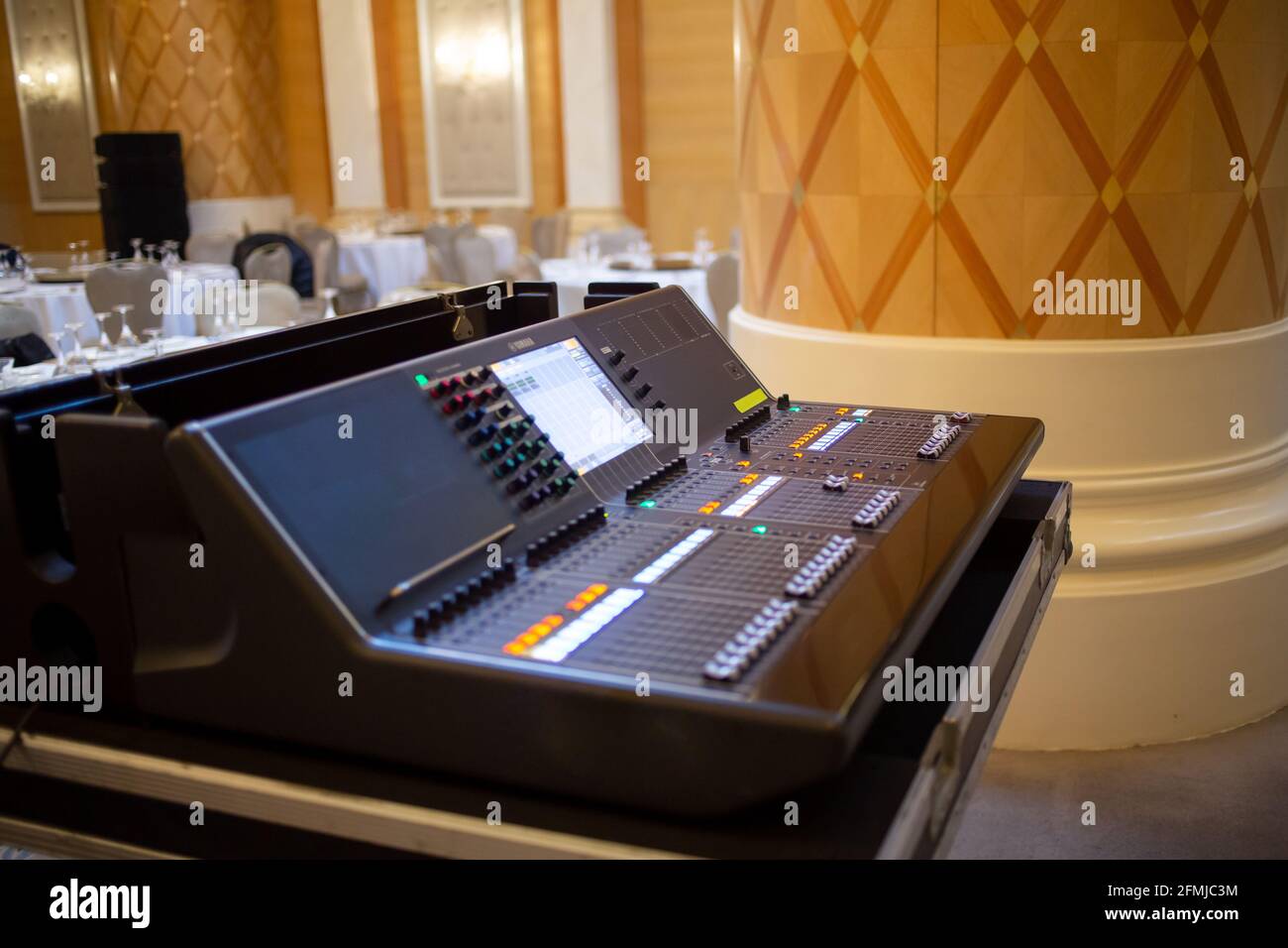 Professional big black sound mixer console controller on a party sound ...