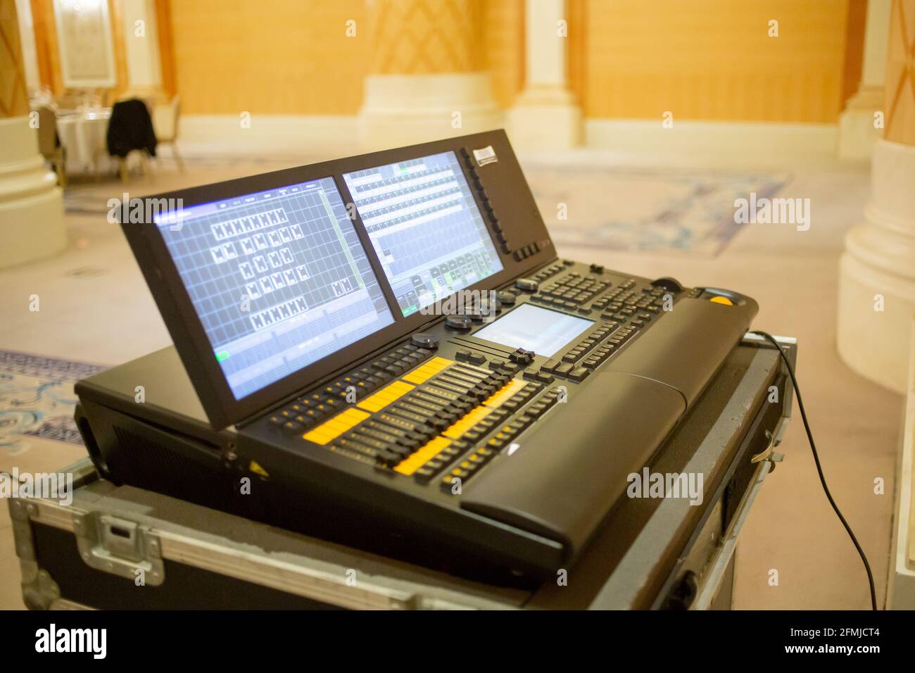 Professional big black sound mixer console controller on a party sound ...