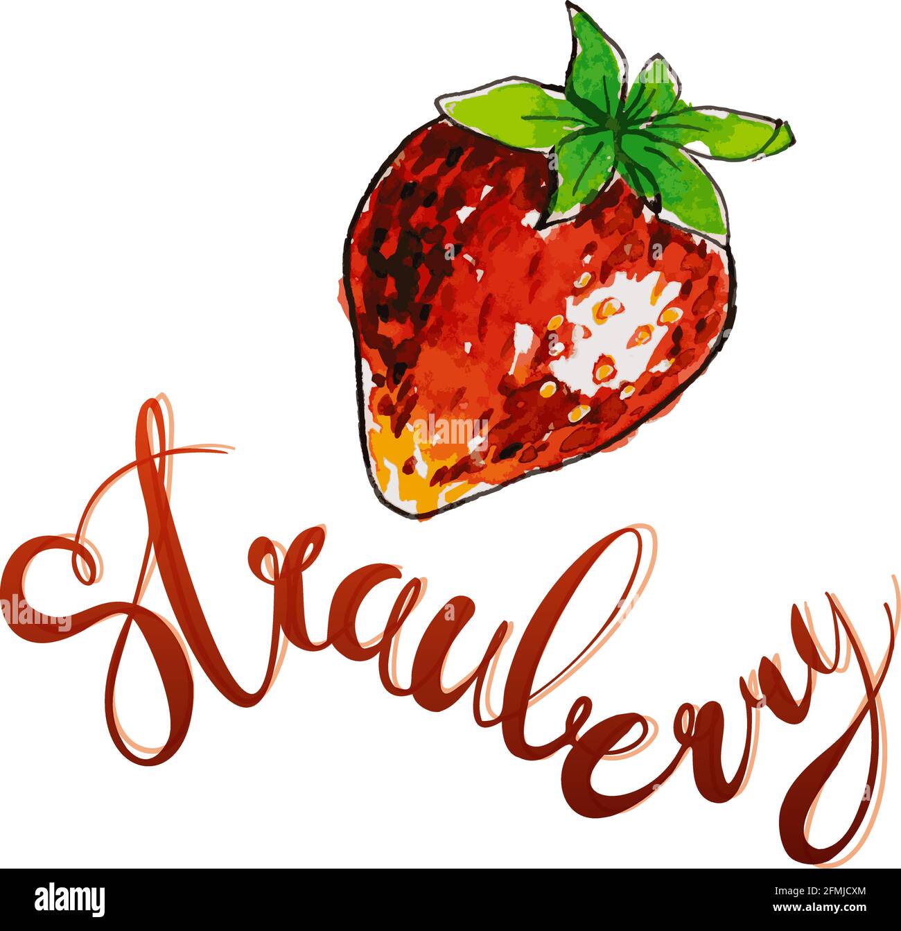 Strawberry Hand lettering typography. Usable for stickers, posters ...