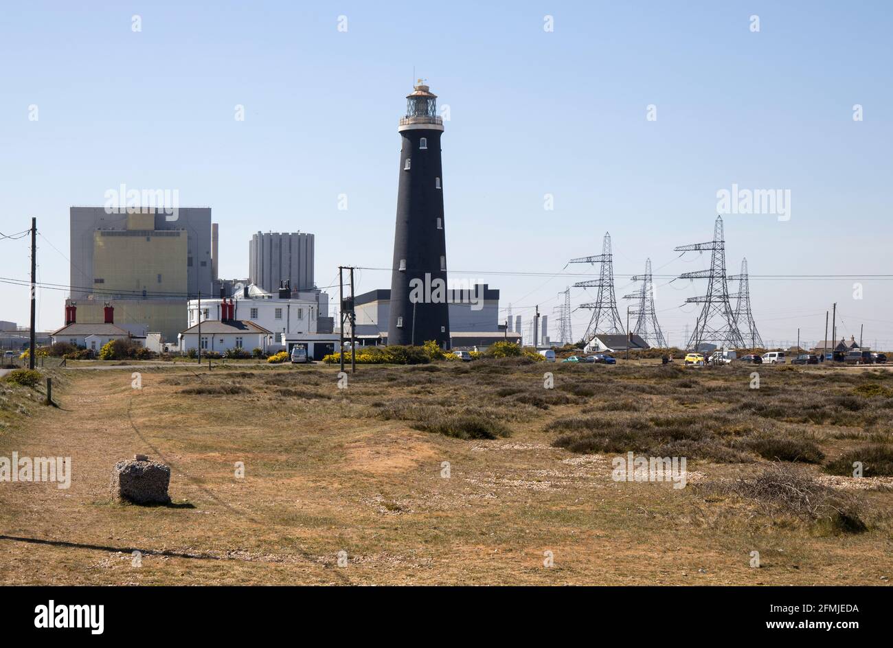 the old lighthouse and the nuclear power plant at dungeness kent Stock ...
