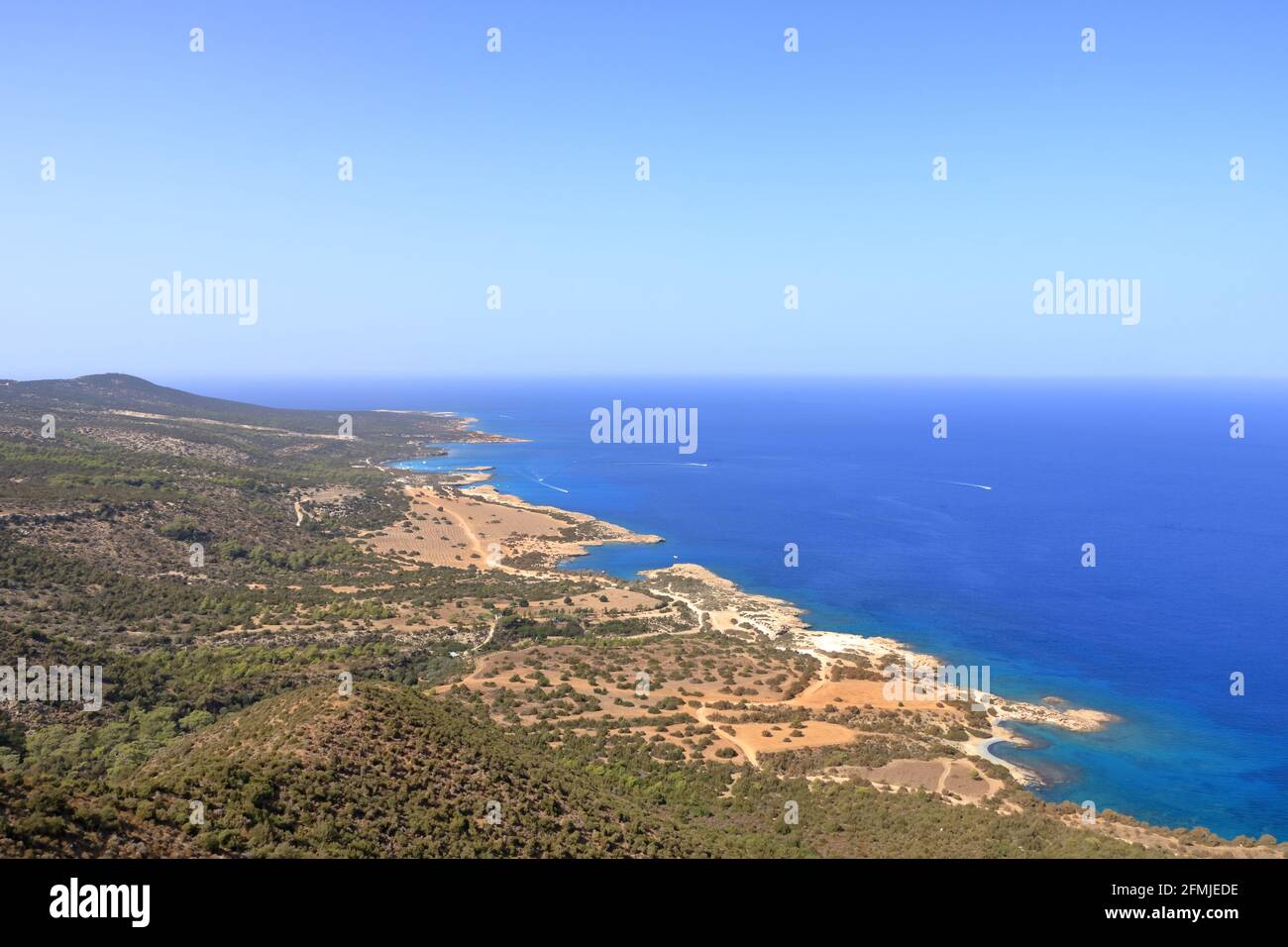 View from above to Cyprus island sea coast with blue lagoon. Akamas ...