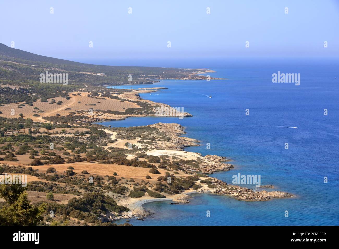 View from above to Cyprus island sea coast with blue lagoon. Akamas ...