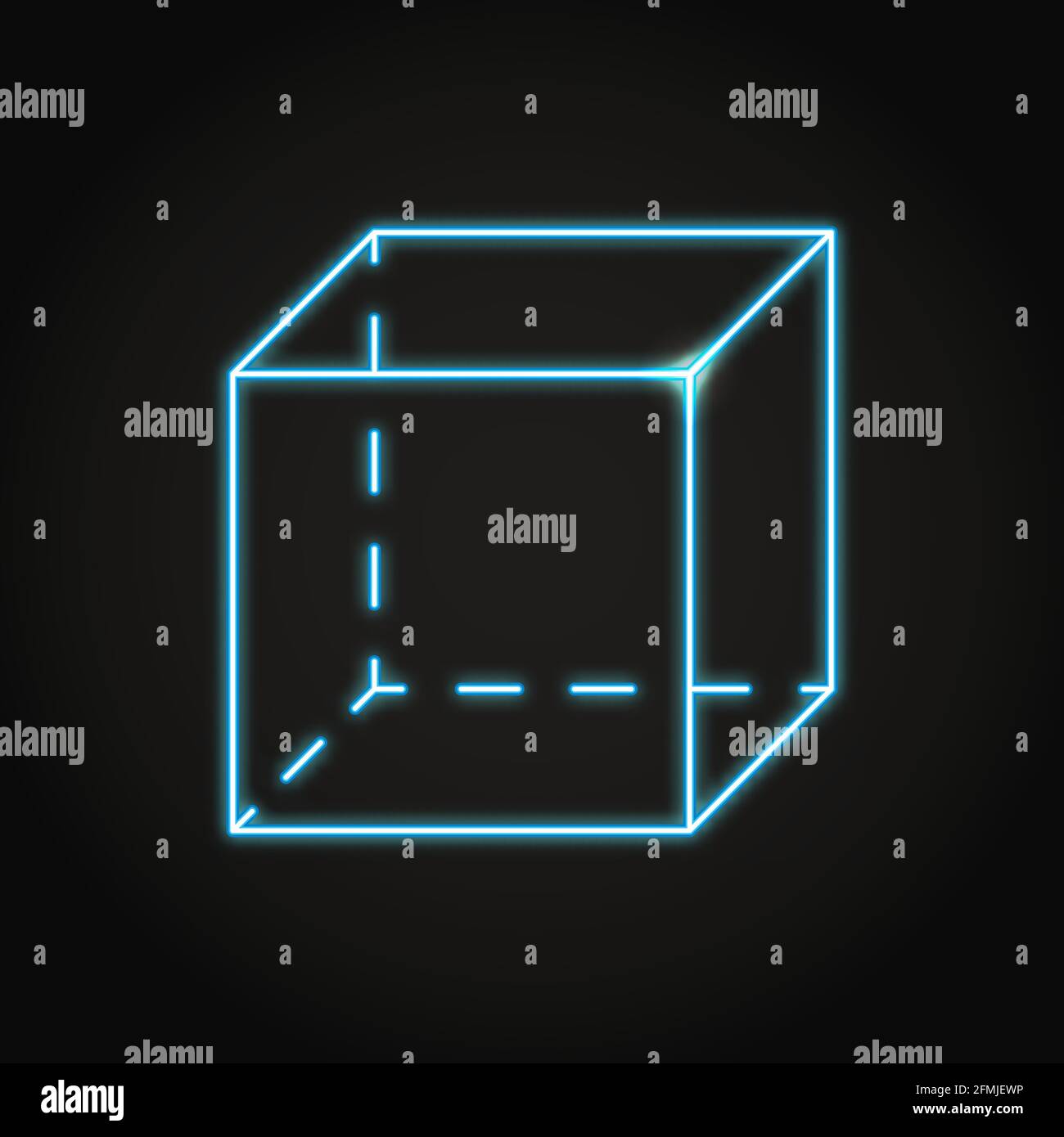 Neon geometric cube icon in line style. Geometry symbol. Vector ...