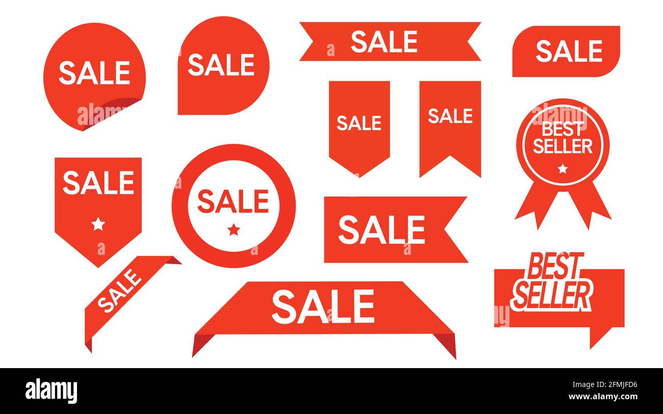 Sales Labels Set. Vector isolated flat red illustrations Stock Vector ...