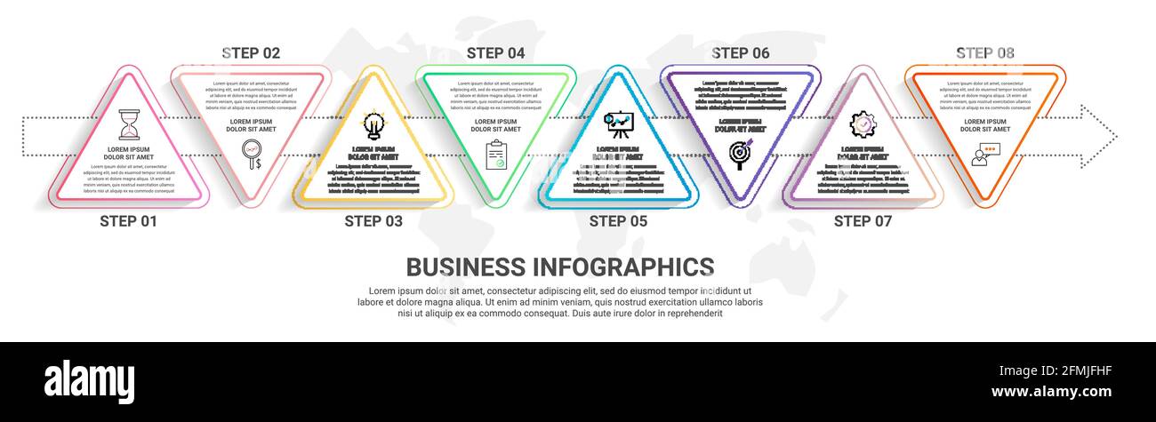 Vector 8 step infographics from triangles with arrows. Timeline concept ...