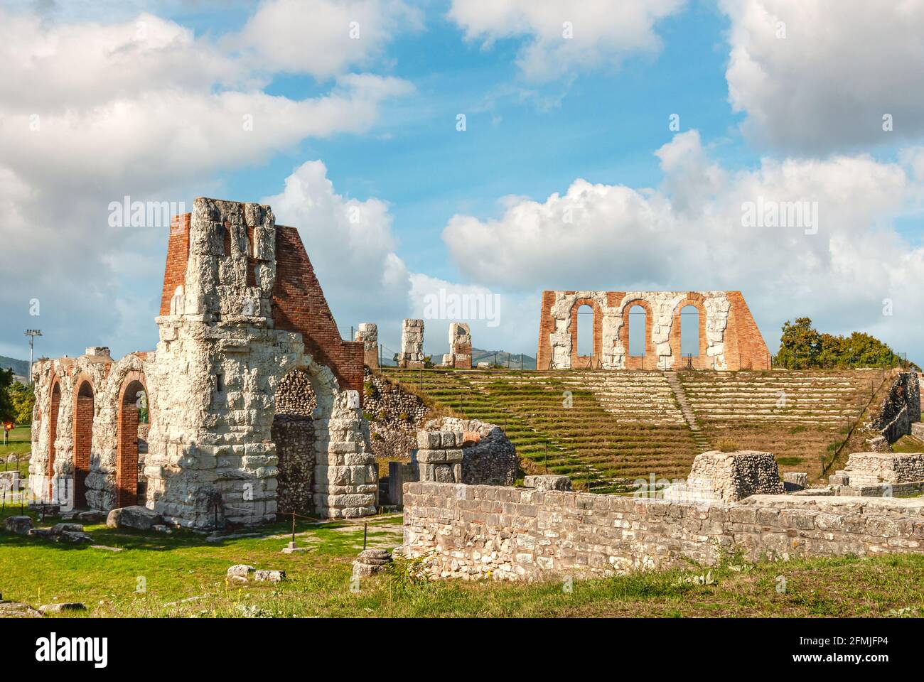Ancient ruins of the Amphitheater in Gubbio, Umbria, Italy Stock Photo ...