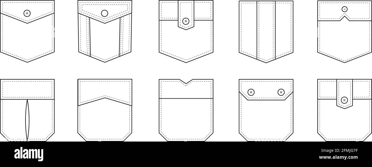 Patch pocket. Set of uniform patch pockets shapes for clothes, dress ...