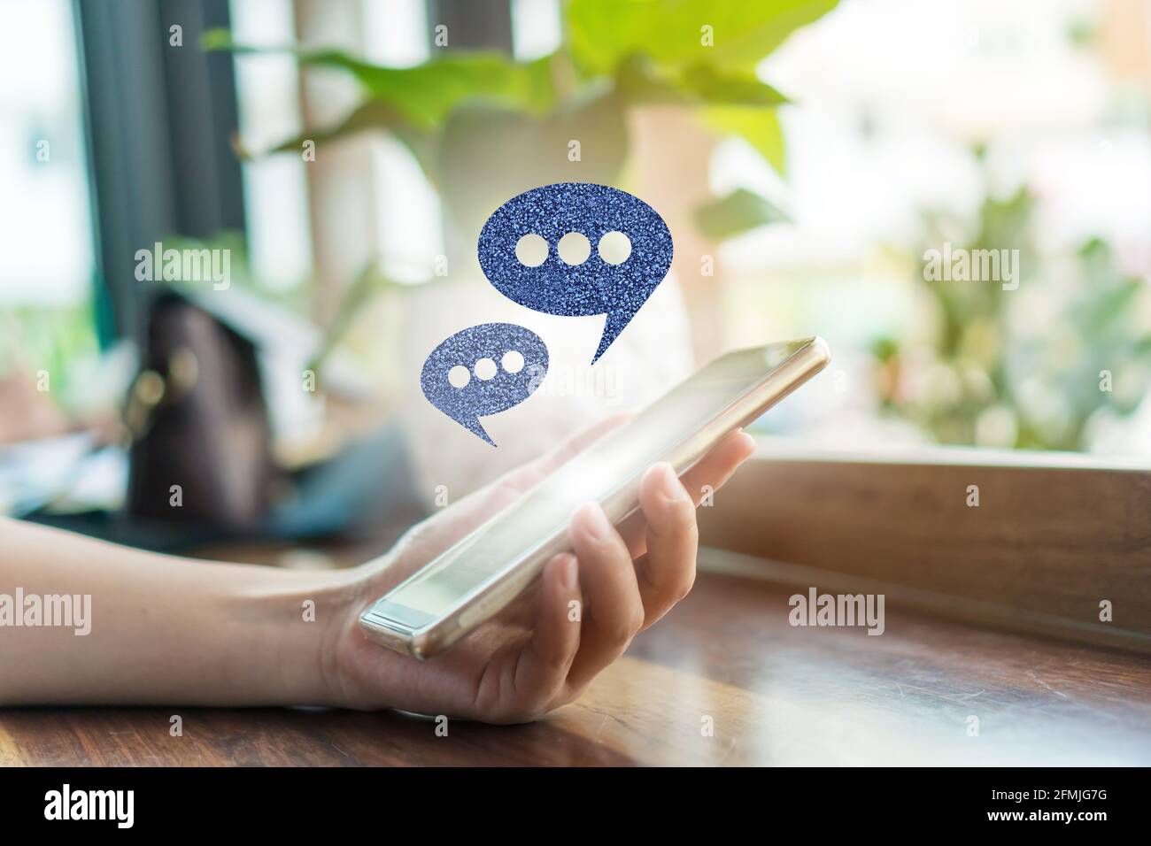 People hand using smartphone typing, chatting or text messages in chat ...