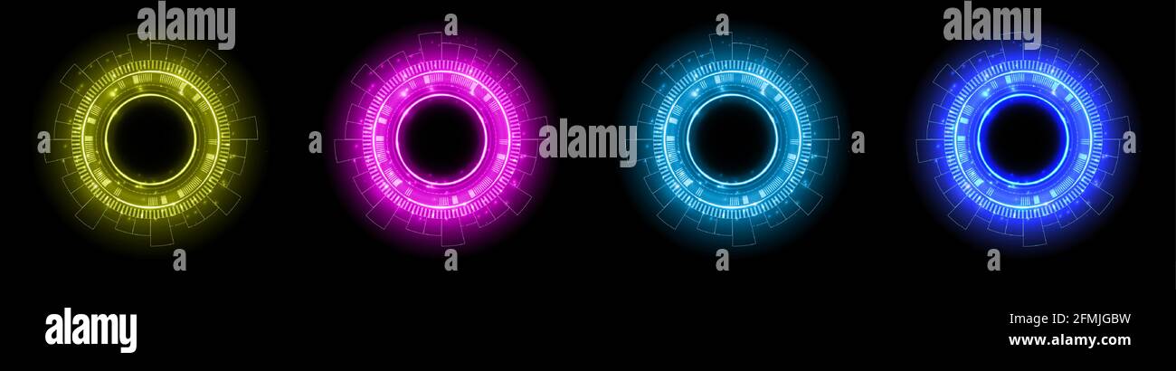 Set of color hologram portal. Magic fantasy portal. Magic circle with ...