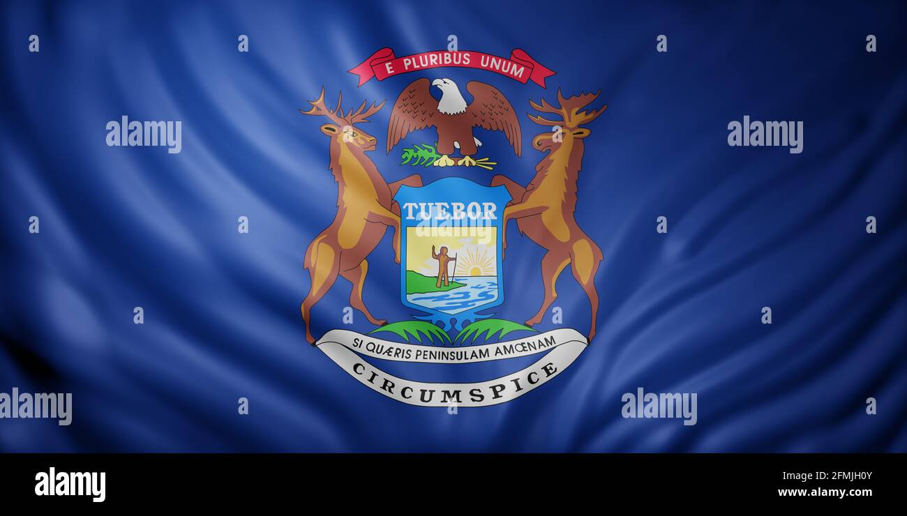 3d rendering of a detailed Michigan USA State flag Stock Photo - Alamy