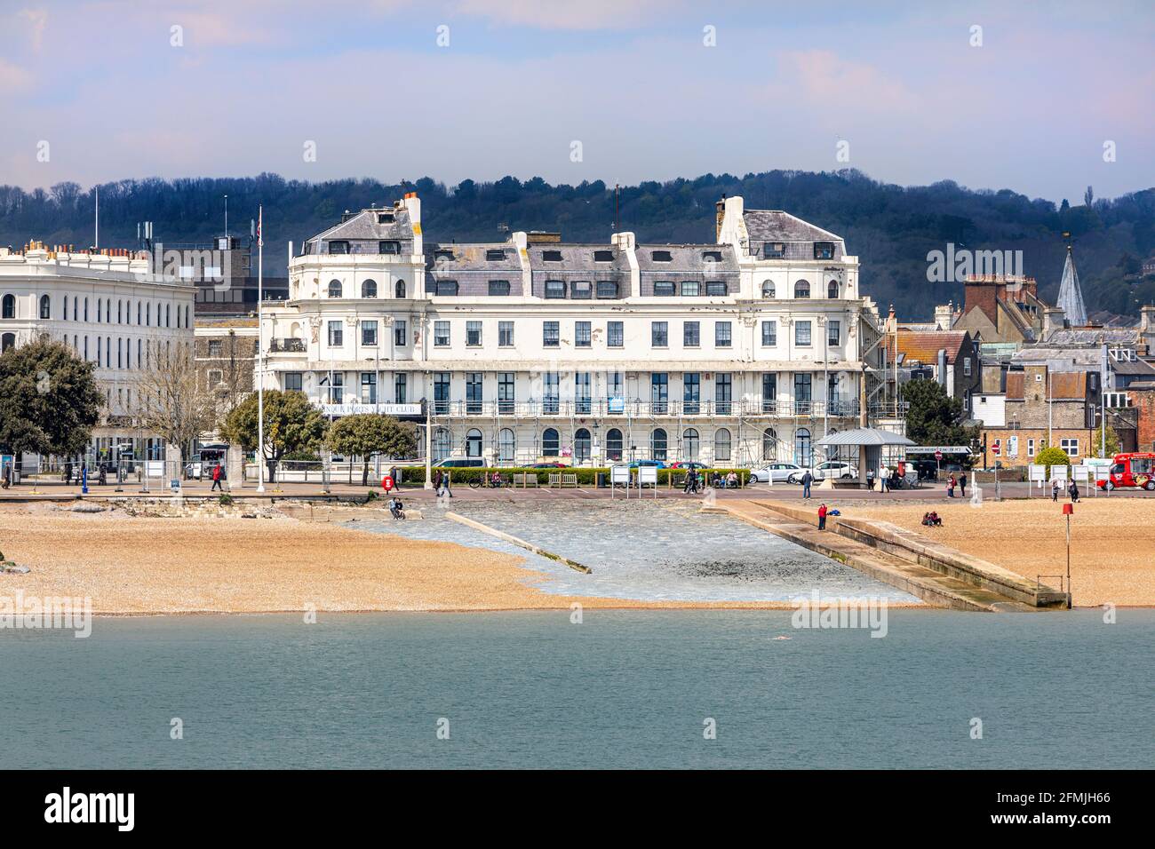 An old neglected building under renovation on Dover seafront Stock ...