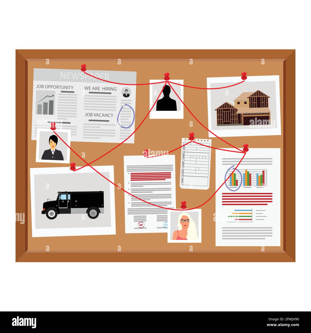 Investigation board. Crime investigation concept. Vector illustration ...