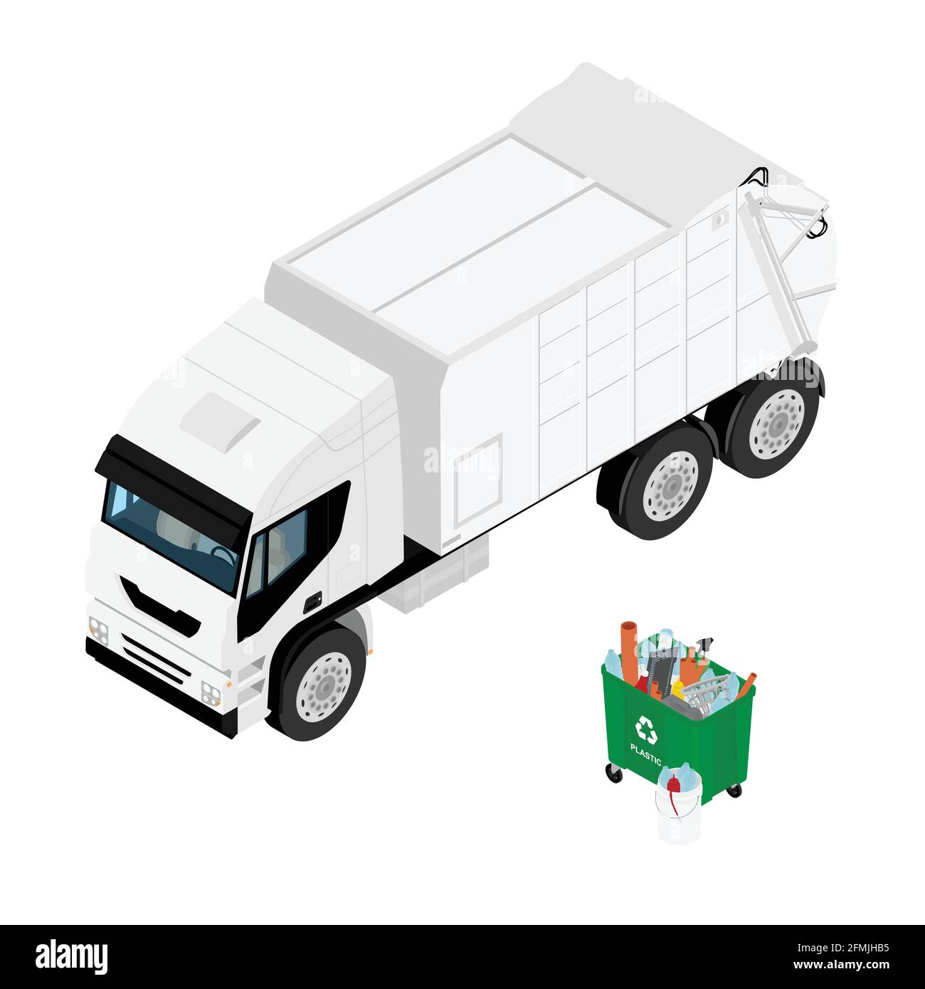 Trash in garbage can with sorted plastic garbage and garbage truck ... Trash in garbage can with sorted plastic garbage and garbage truck ...