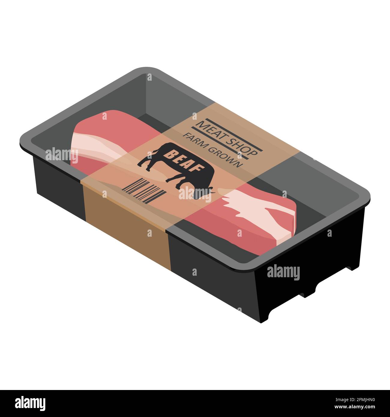 Raw fresh beef meat food packing design. Isolated on white background ...