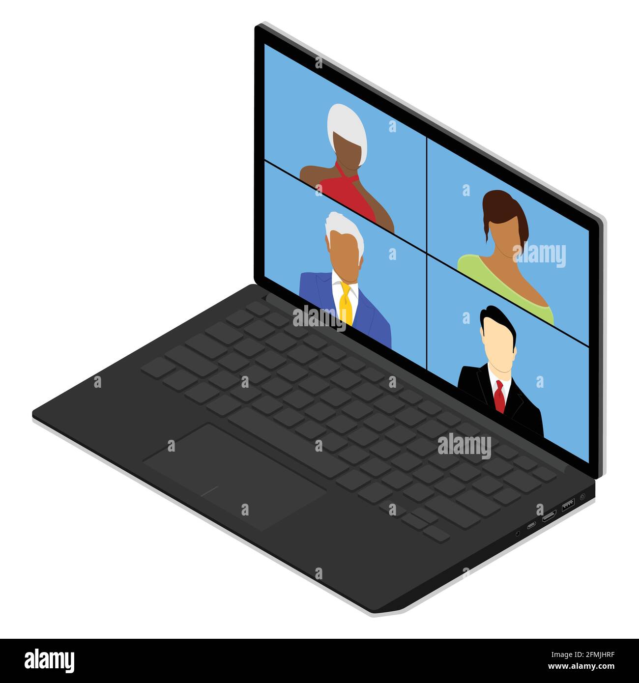 Talking to colleagues about plan in video conference. Multiethnic ...