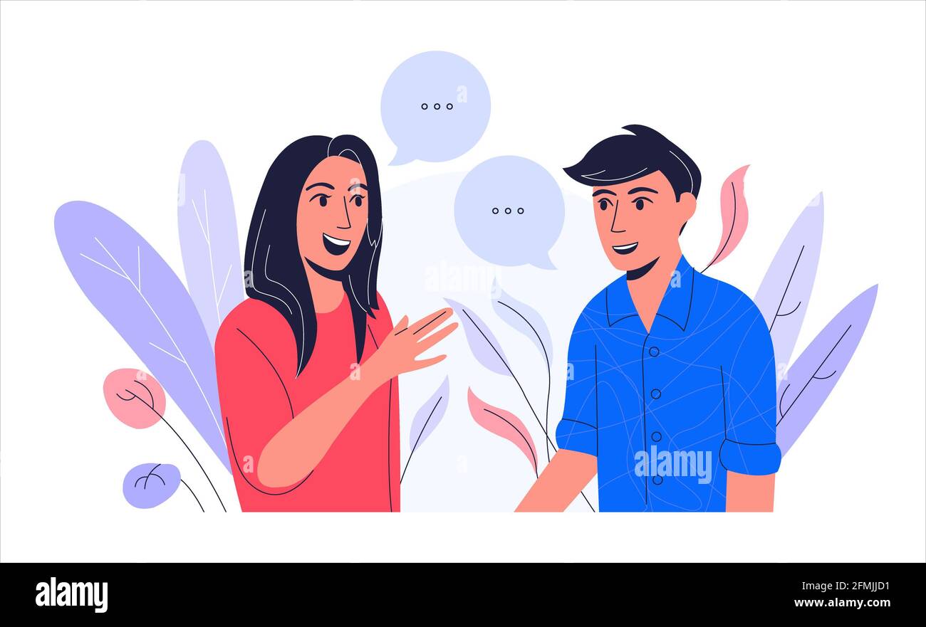 Boy and girl talking. Beautiful vector illustration cartoon flat design ...