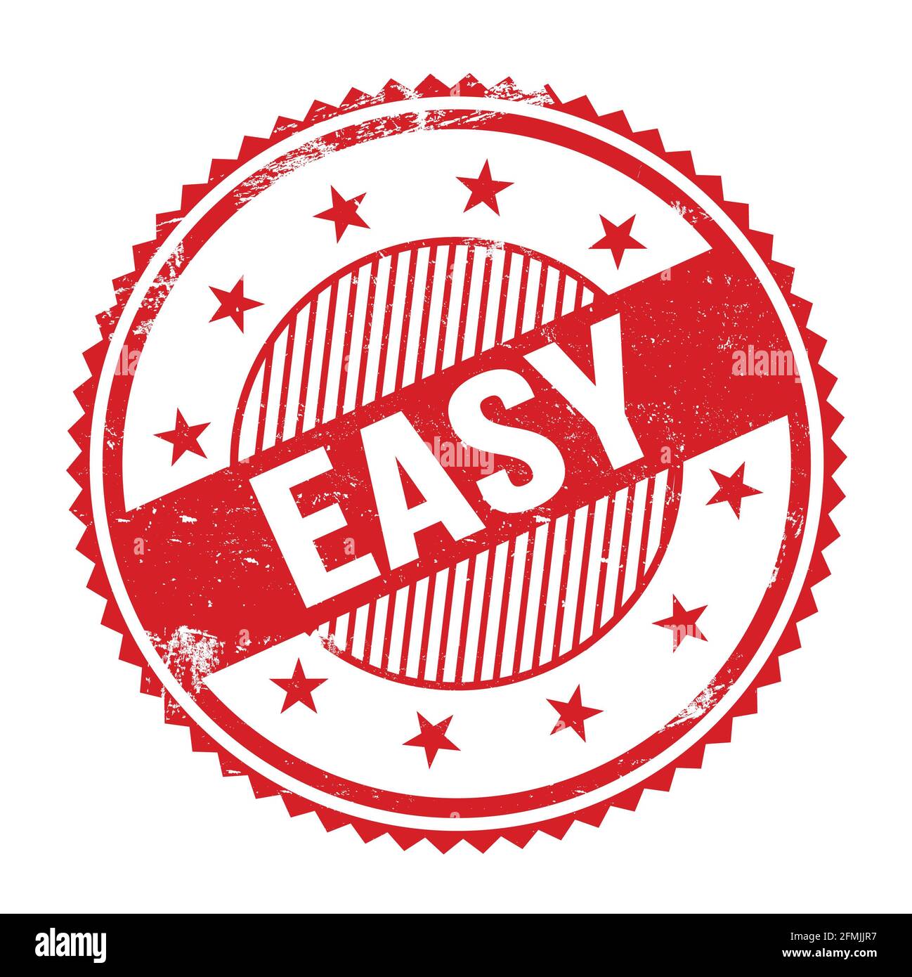 EASY text written on red grungy zig zag borders round stamp Stock Photo ...