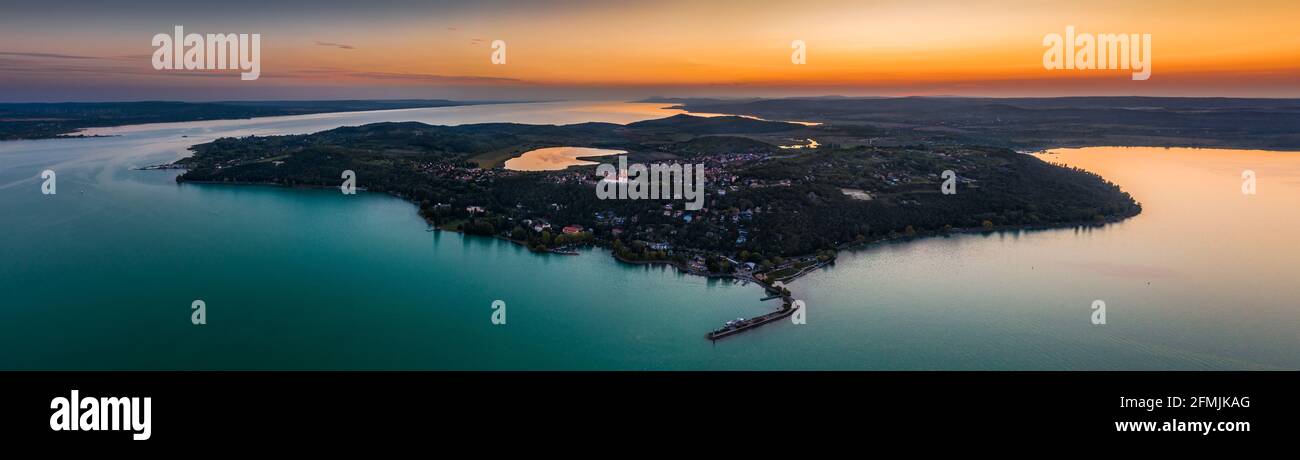 Tihany, Hungary - Aerial panoramic view of Tihany Peninsula with ...