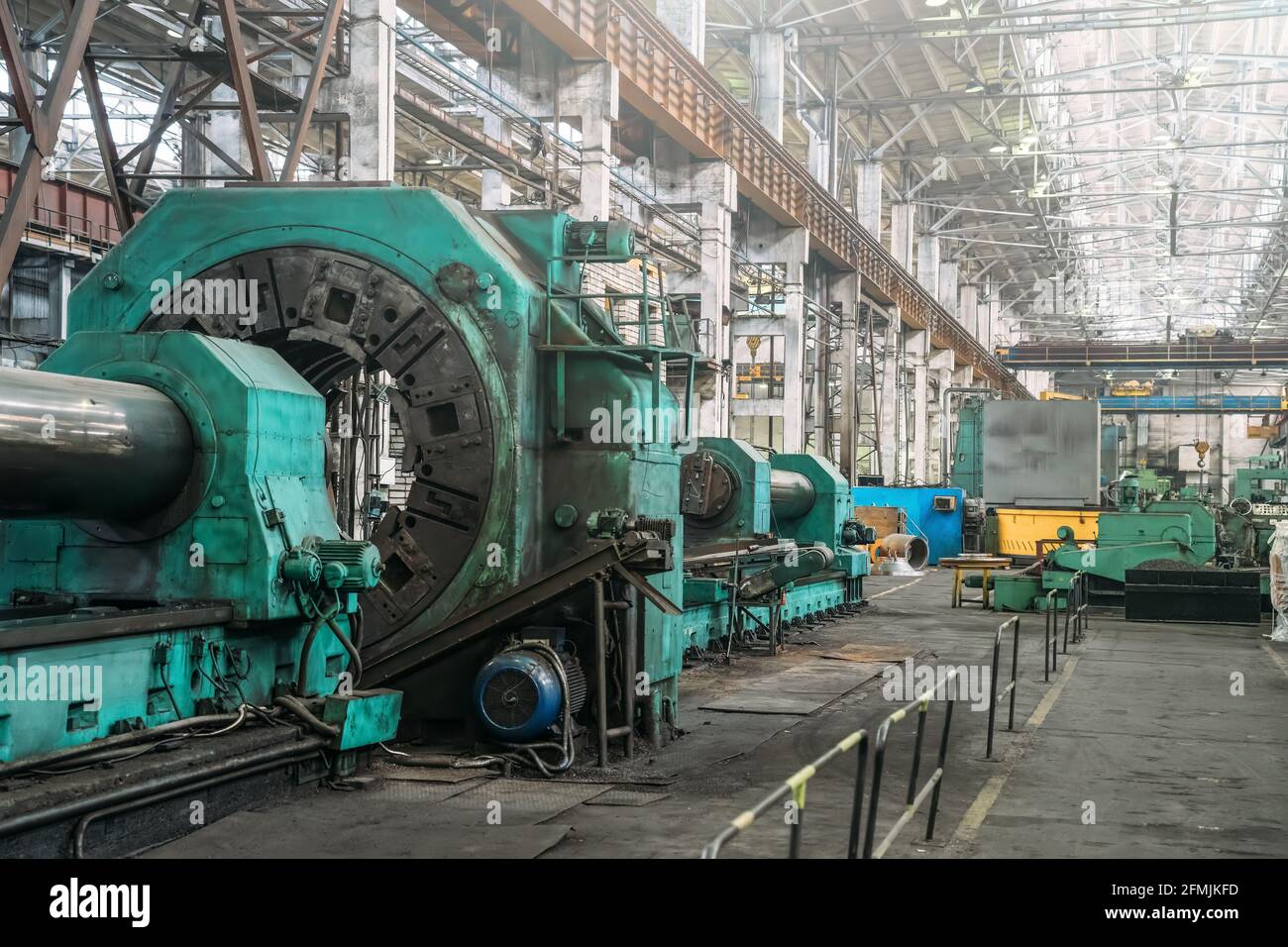 Lathe automatic machining in factory workshop. Metalworking machine ...