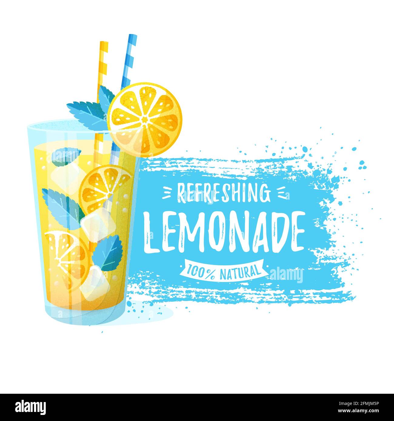 Lemonade - vector illustration. Modern banner with glass of refreshing ...