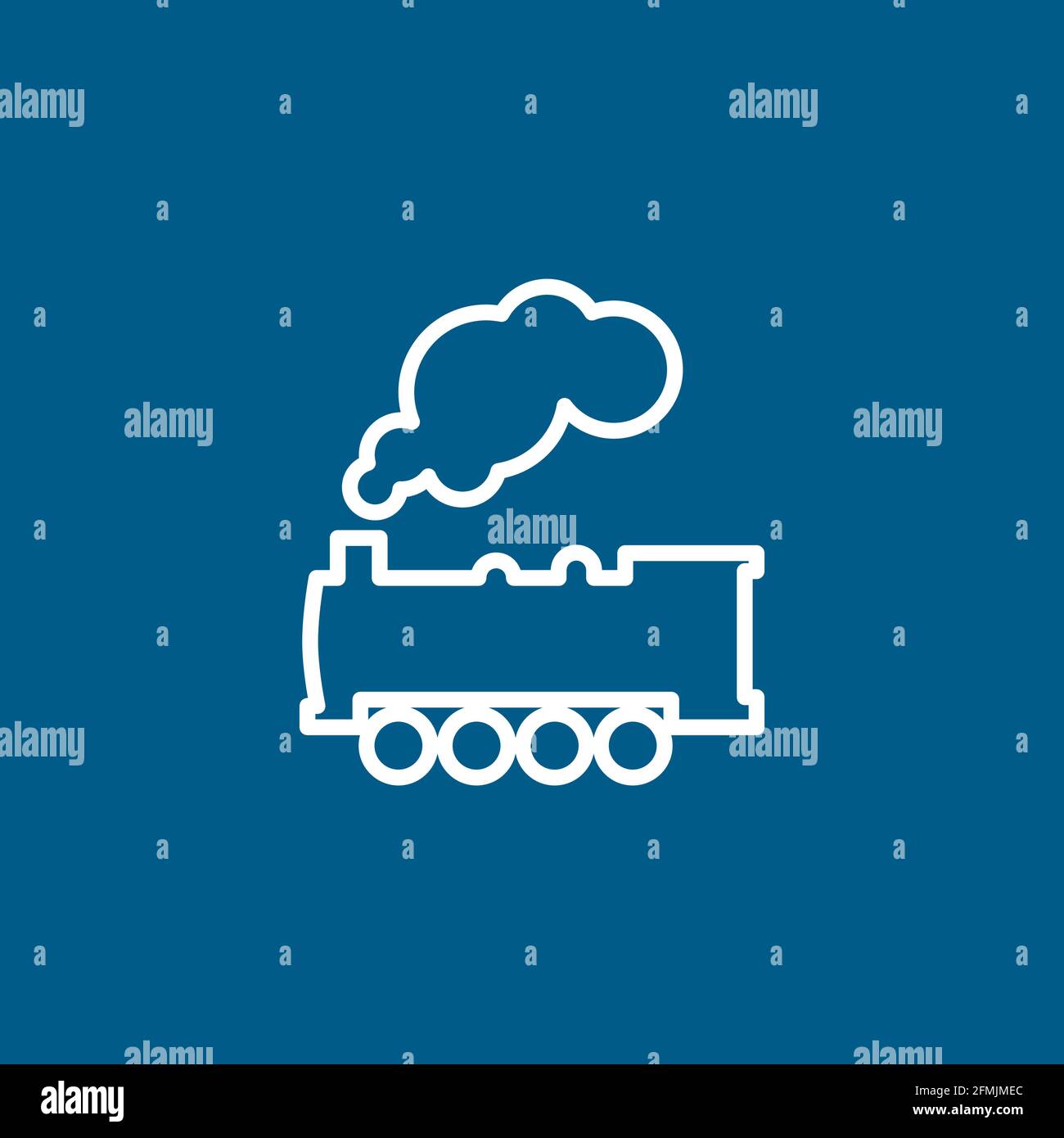 Steam Locomotive Train Line Icon On Blue Background. Blue Flat Style ...