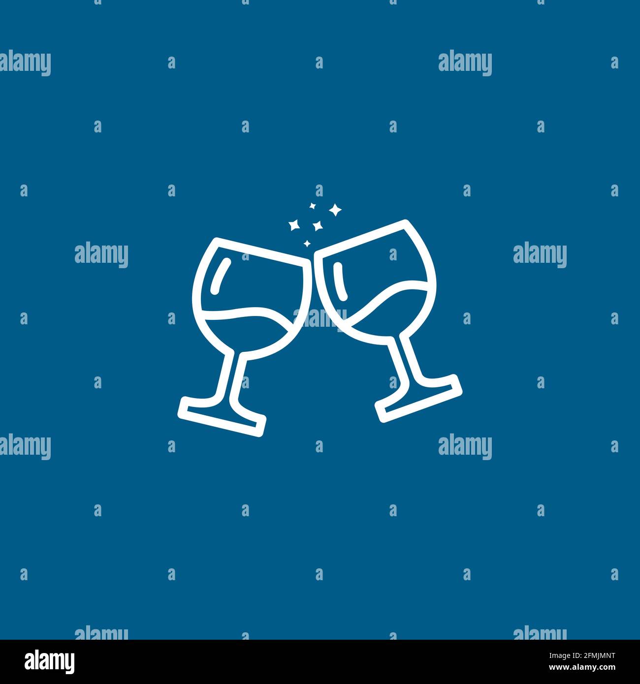 Wine Glasses Toast Line Icon On Blue Background. Blue Flat Style Vector ...