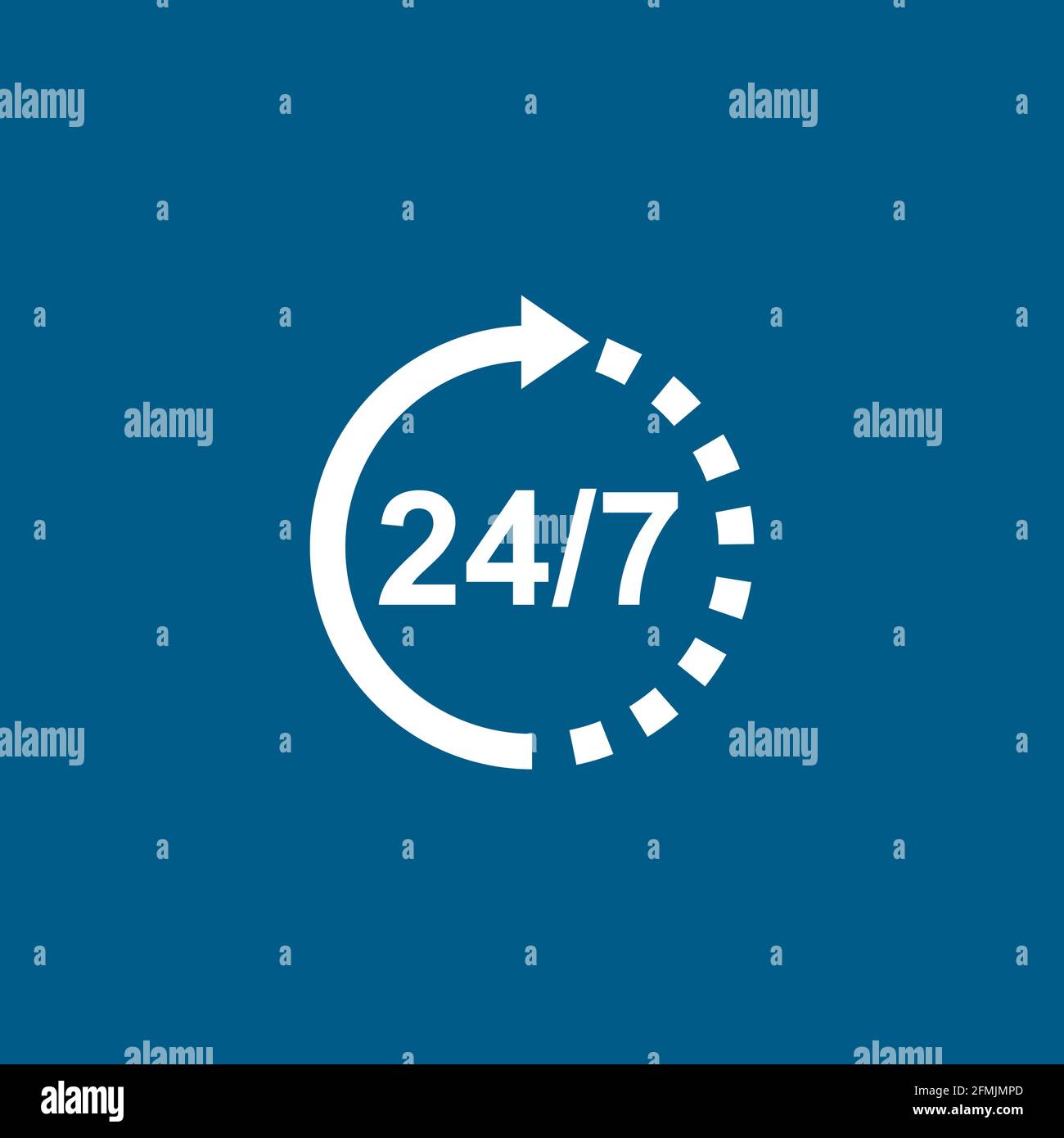 Support 24-7 Icon On Blue Background. Blue Flat Style Vector ...