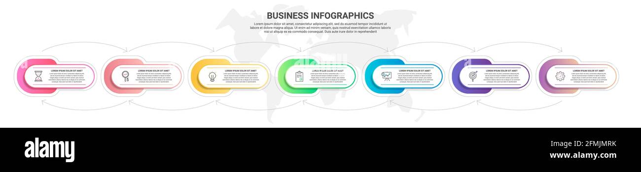 Vector infographics seven label cards with arrows. Business concept of ...