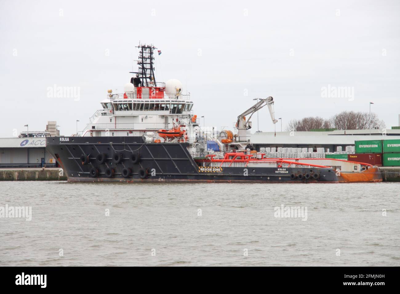 Bulk ships and cranes in de Merwehaven harbor as part of the port of ...