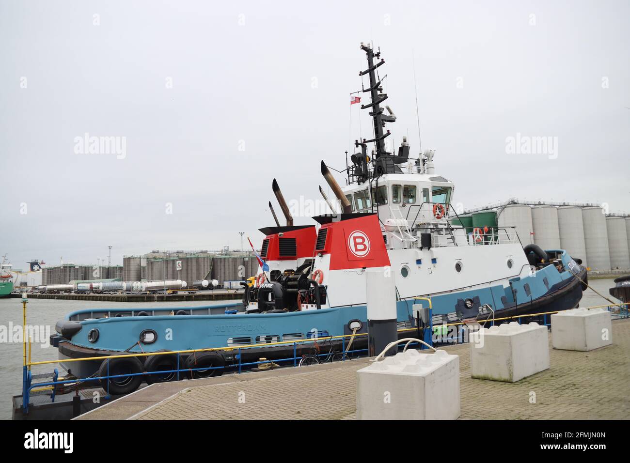 Bulk ships and cranes in de Merwehaven harbor as part of the port of ...