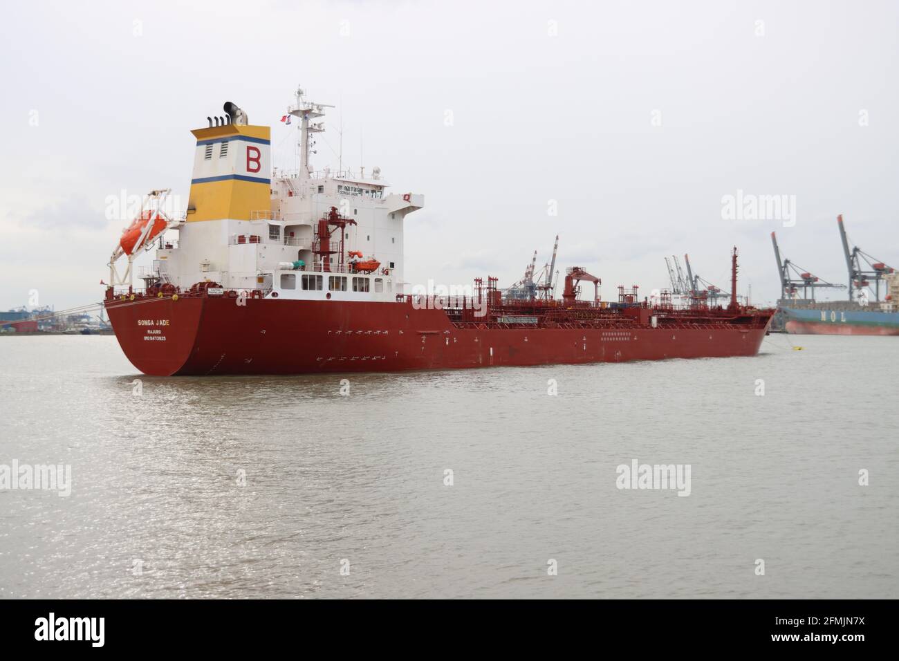 Bulk cargo ship Songa Jade moored in the Waalhavel harbor as part of ...