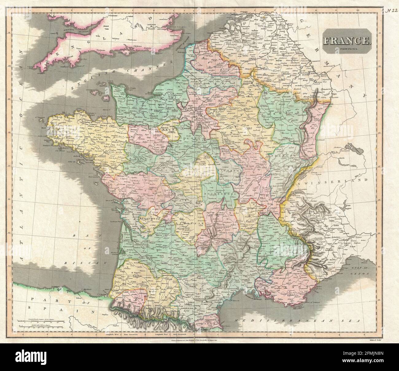 Vintage copper engraved map of France from 19th century. All maps are ...