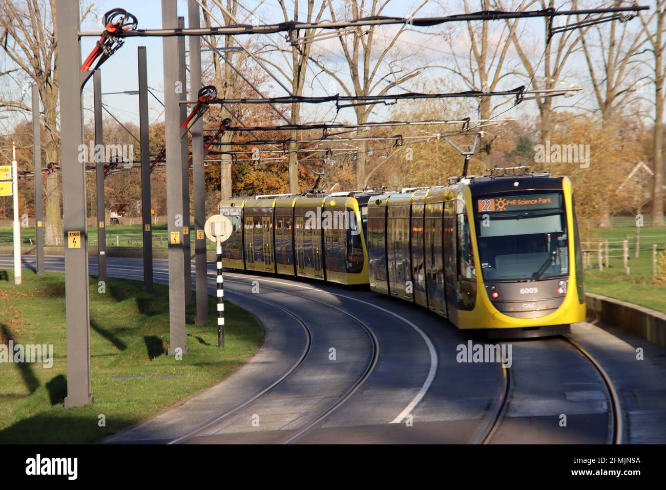 Yellow trams of U-NET riding on the Uithoflijn as a new street car ...