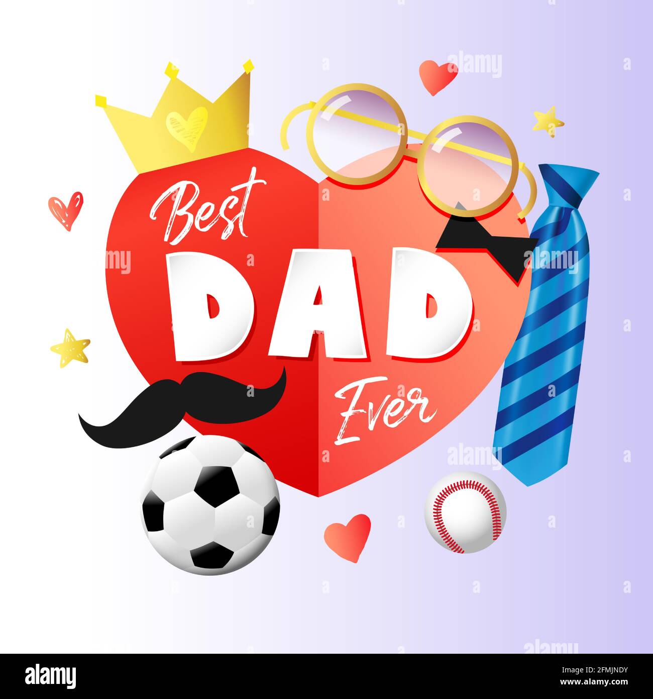 Best Dad ever, Happy Fathers Day card with paper heart, necktie, crown ...
