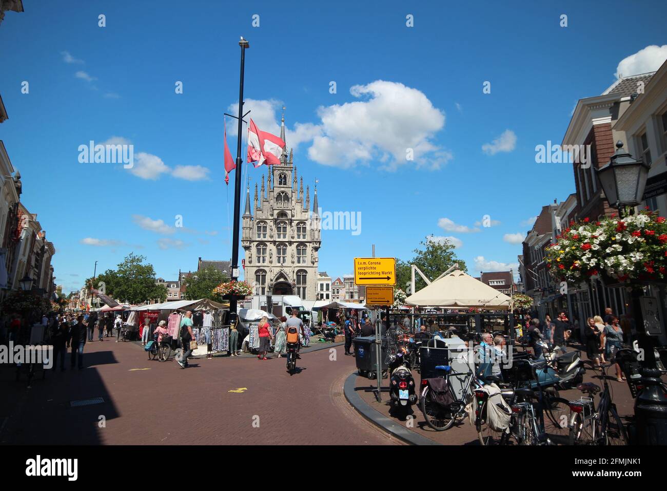 Market square named Markt with ancient city hall of Gouda in the ...