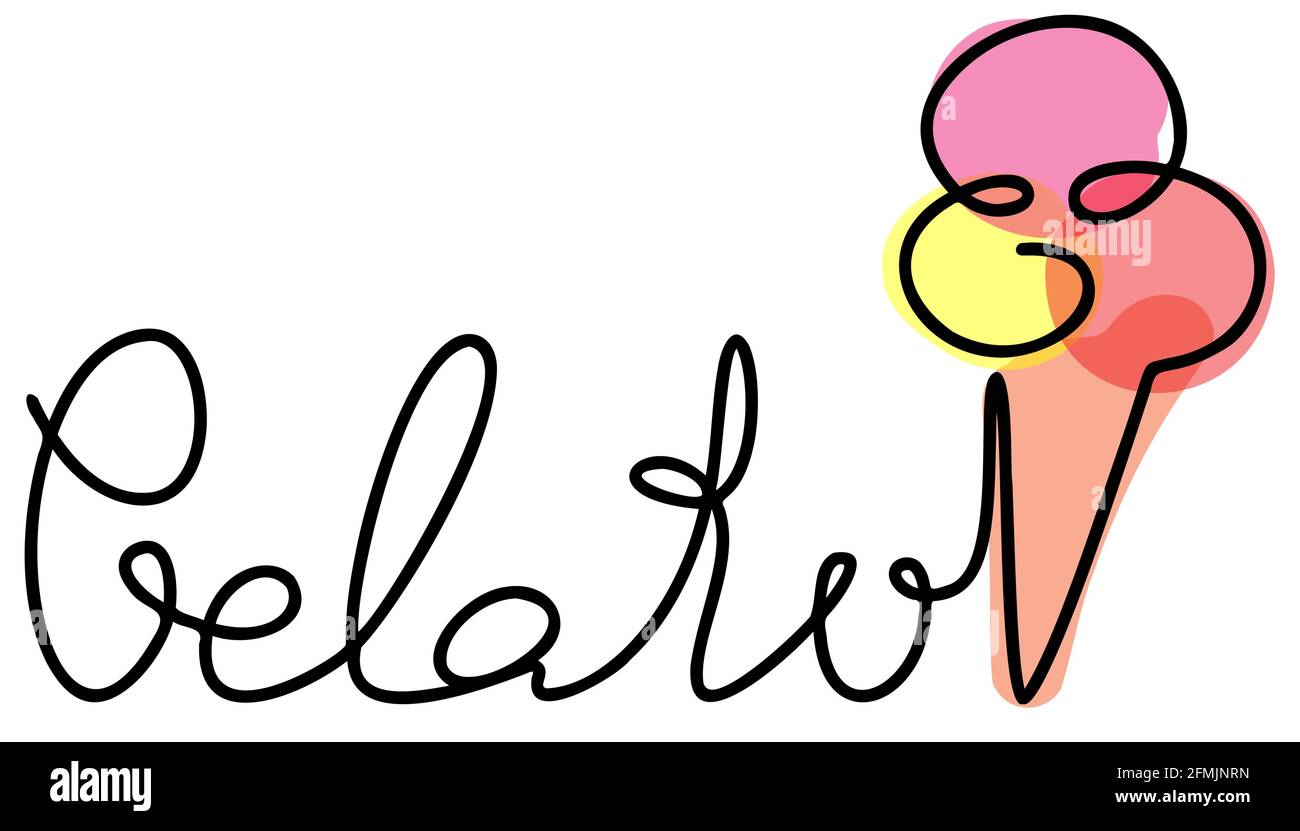 gelato word with ice cream doodle hand writing continuous colorful ...