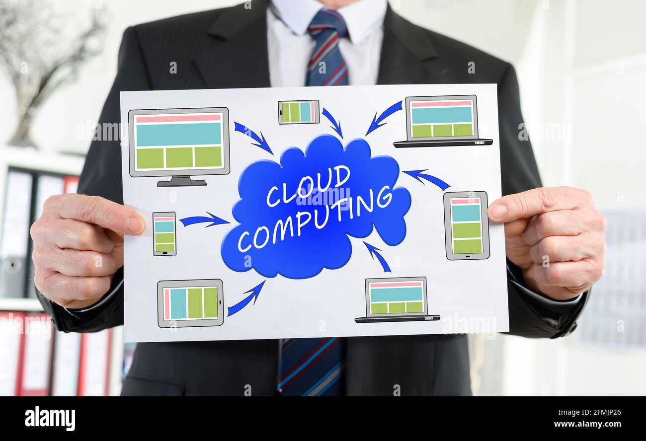Paper showing cloud computing concept held by a businessman Stock Photo ...