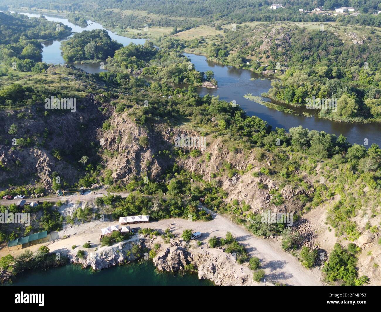 Winding bed of the Southern Bug river. River, landscape from a bird's ...