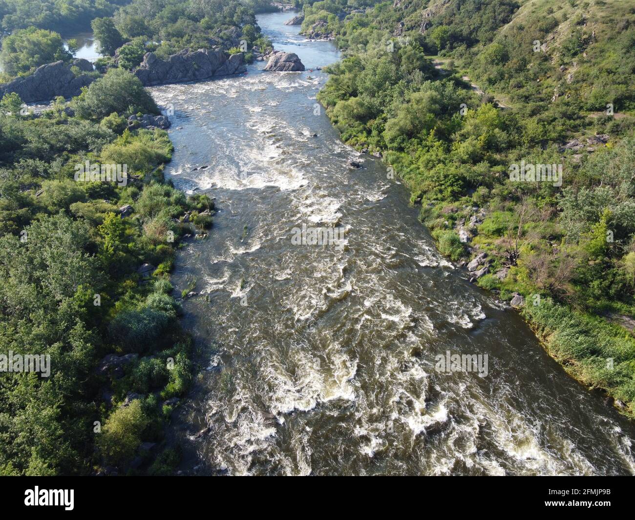 Picturesque river rapids on the Southern Bug. Rapid flow of the river ...
