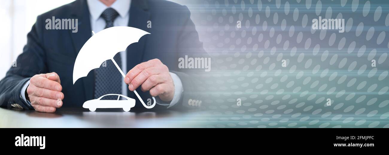 Symbol of auto coverage by a general agent. panoramic banner Stock ...